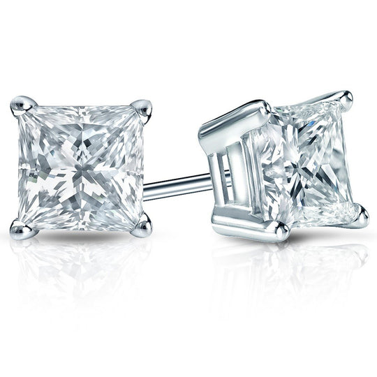 White Gold Princess Cut Diamond Stud Earrings- 0.50 ct. total weight ...